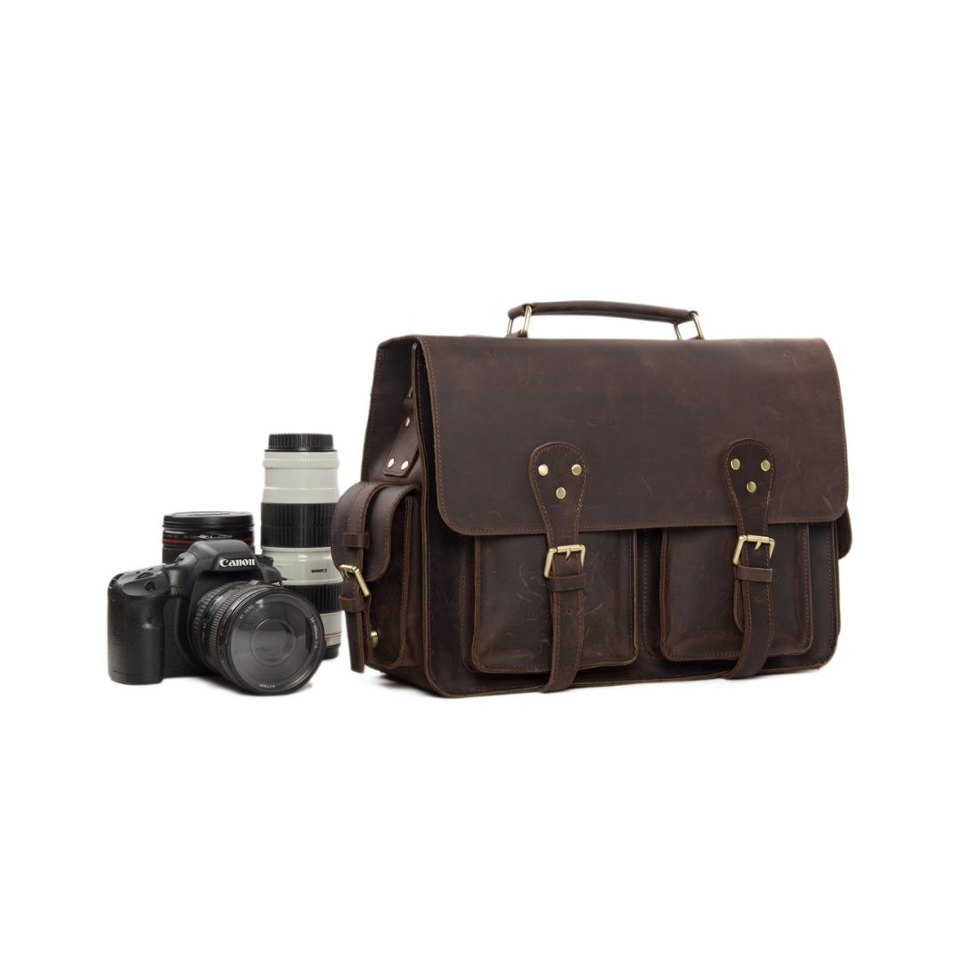 Handmade Rustic Leather Satchel Messenger DSLR Camera Bag – Blue Sebe ...